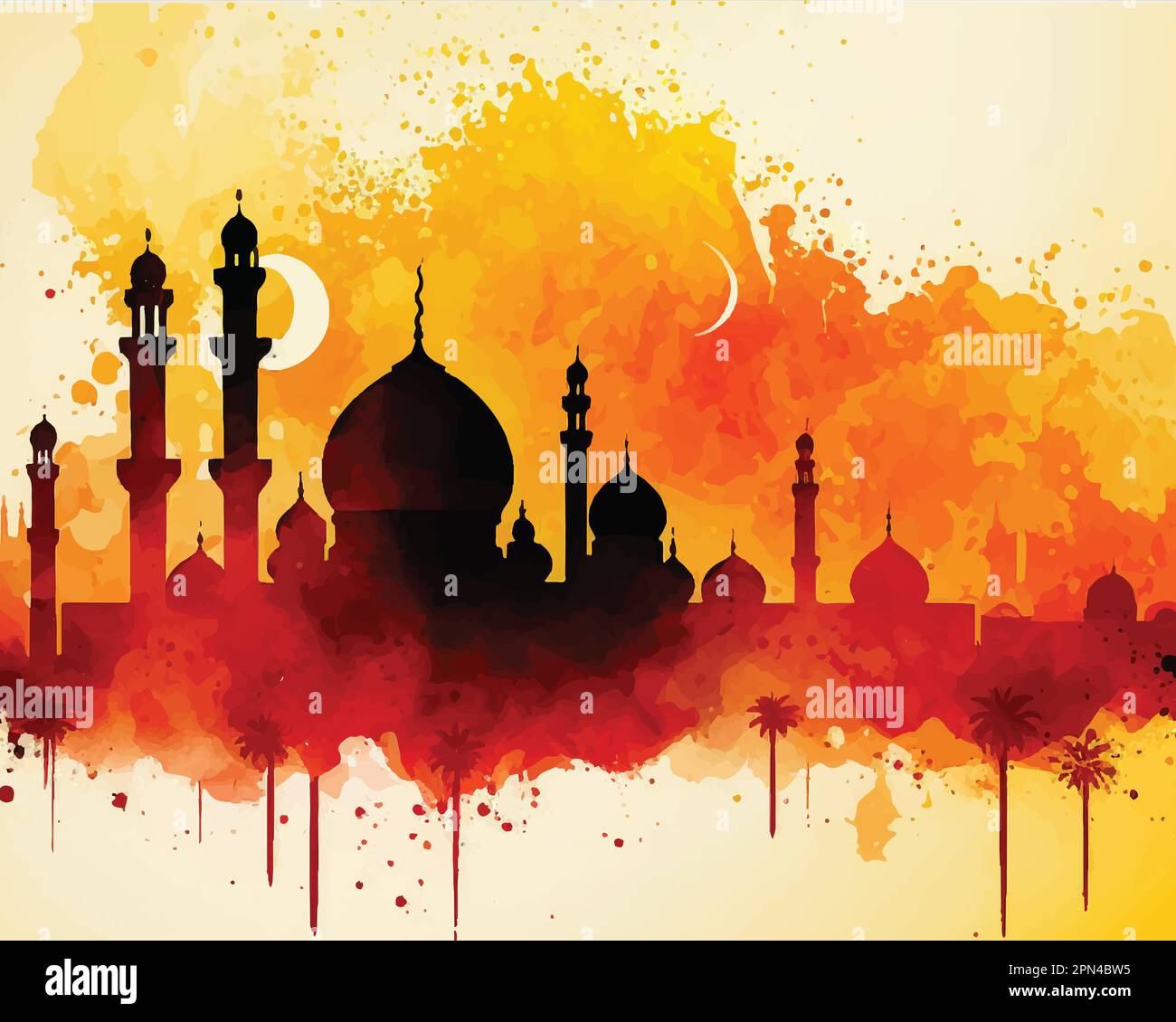 Eid mubarak mosque desert silhouette Stock Vector Images - Alamy