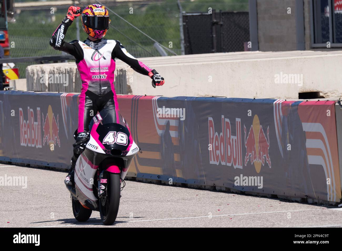 The Americas. 16th Apr, 2023. Ivan Ortola (48) takes the win Moto3 at ...