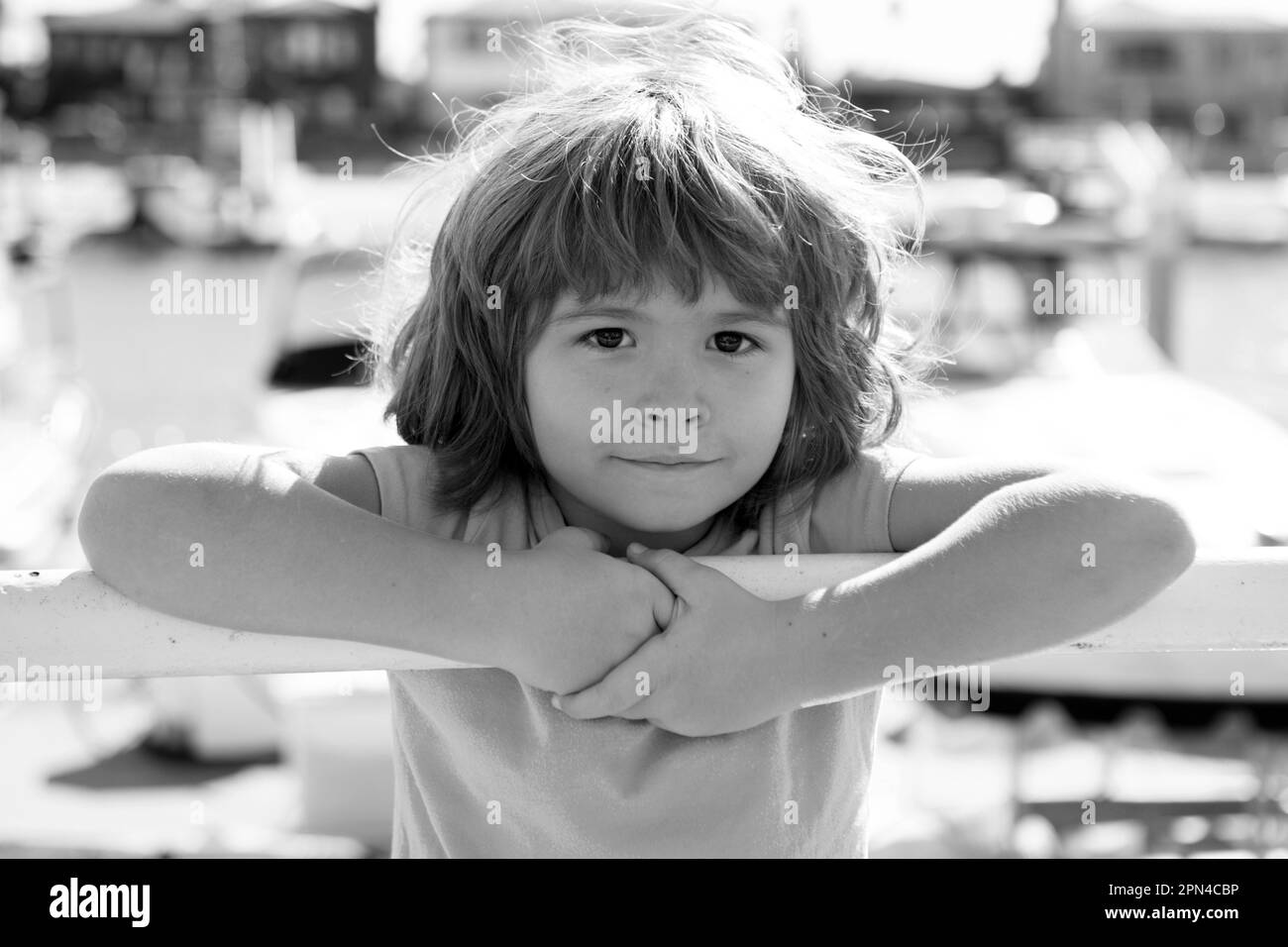 Summer vacation. Berth near sea. Yacht port. Traveling by ferry. Sea ...