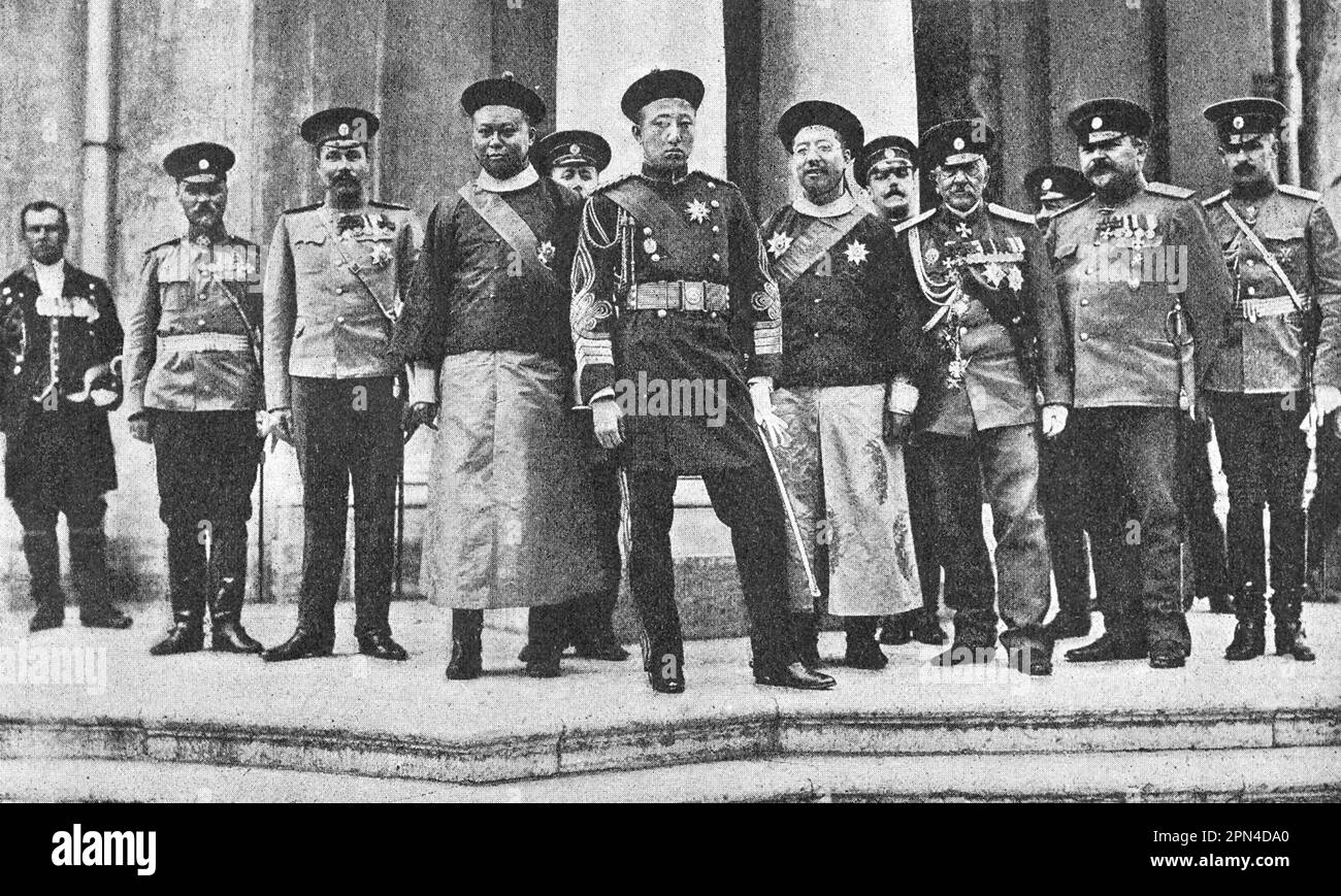 Chinese prince Zaitao with his retinue in Russia. Photo from 1910 Stock ...