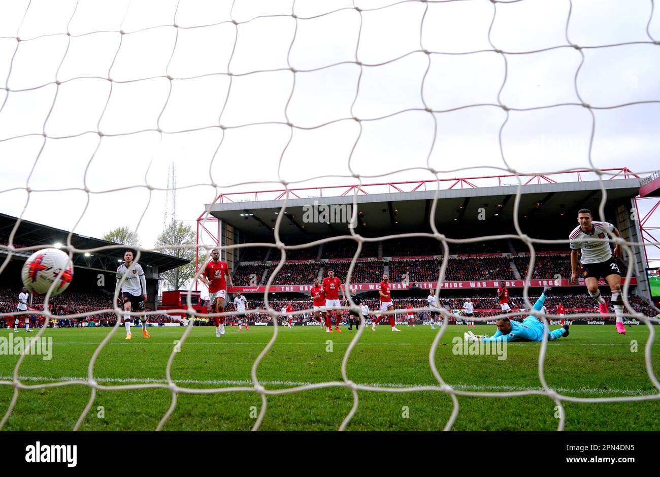 Manchester United's Diogo Dalot scores their side's second goal of the ...