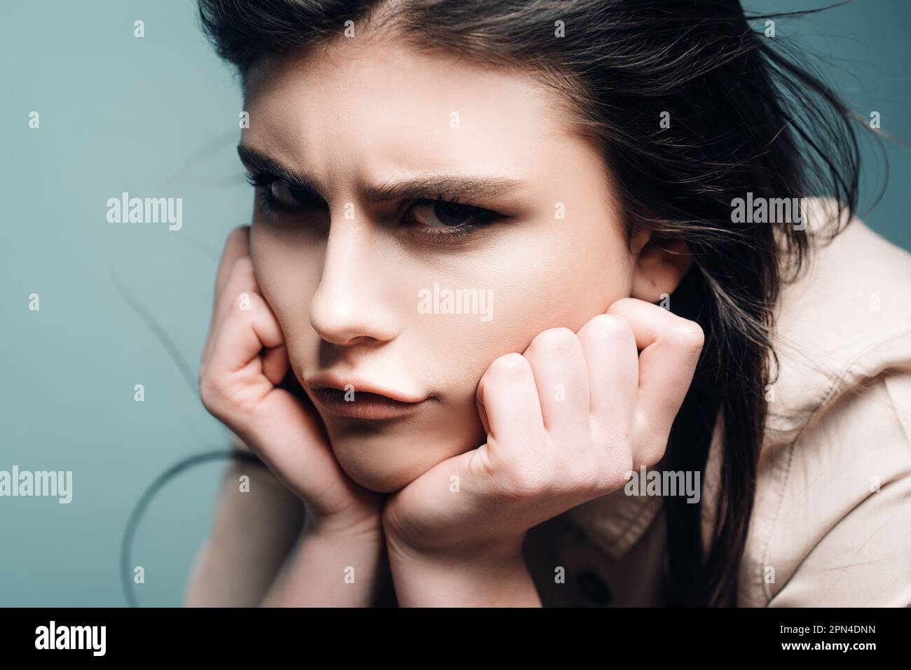 Sad angry beautiful woman, close up female face beauty portrait Stock ...