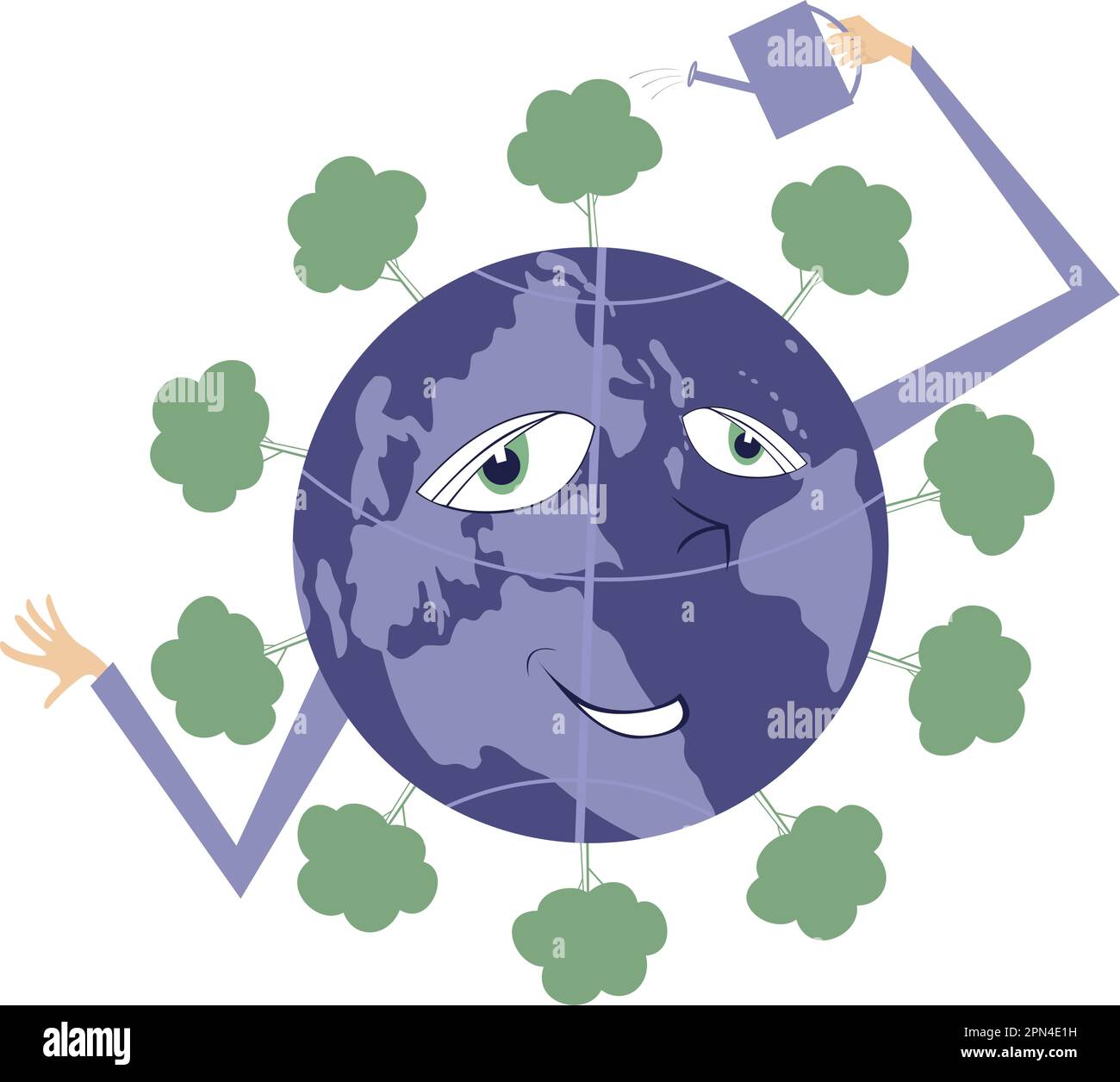 Cartoon Earth is watering itself and trees from the pot Stock Vector ...