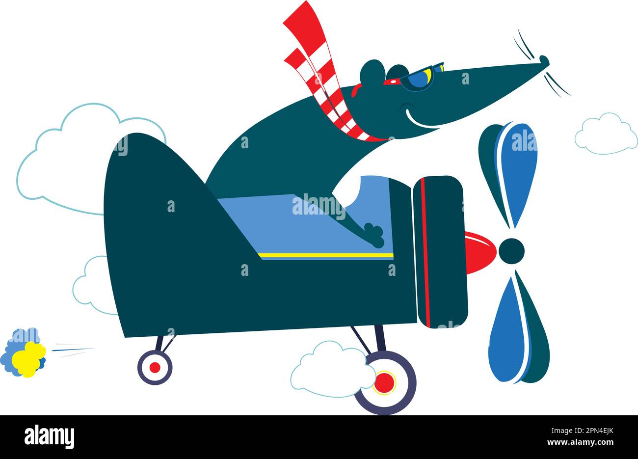 Rat or mouse a pilot on the airplane illustration. Cartoon rat or mouse ...