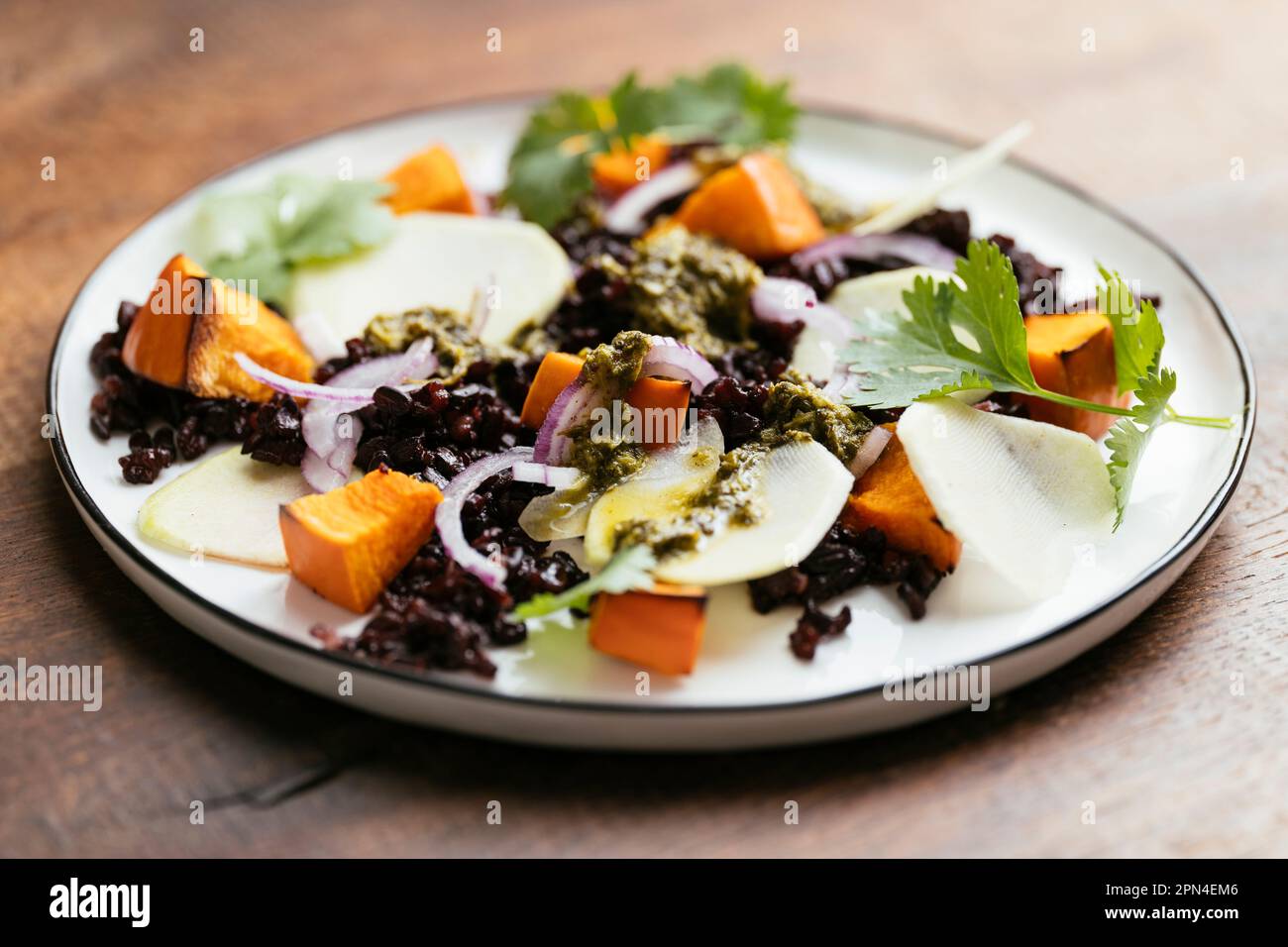 Forbidden Rice with Kohlrabi and winter Squash and Zhoug Dressing Stock ...