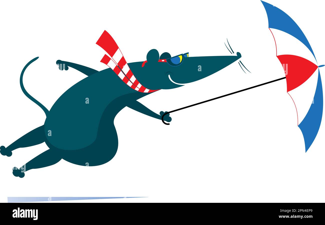Windy day and rat or mouse with umbrella illustration. Cartoon rat or ...