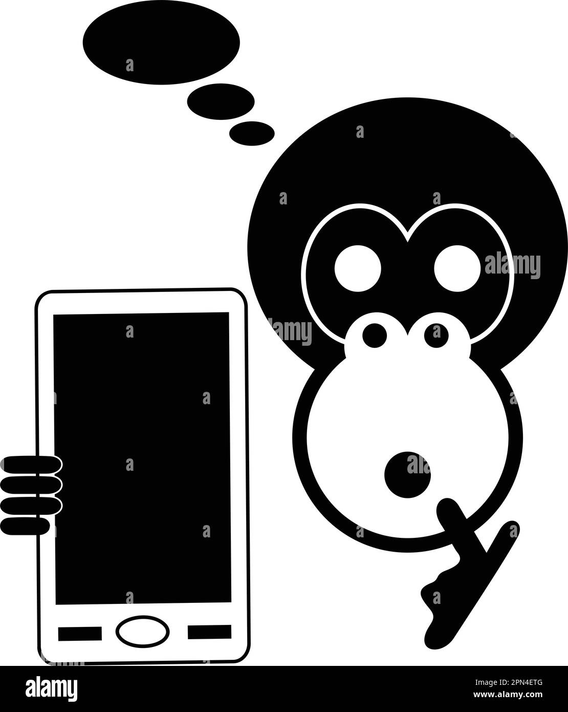 Monkey with smart phone isolated. Head of the monkey with smart phone ...