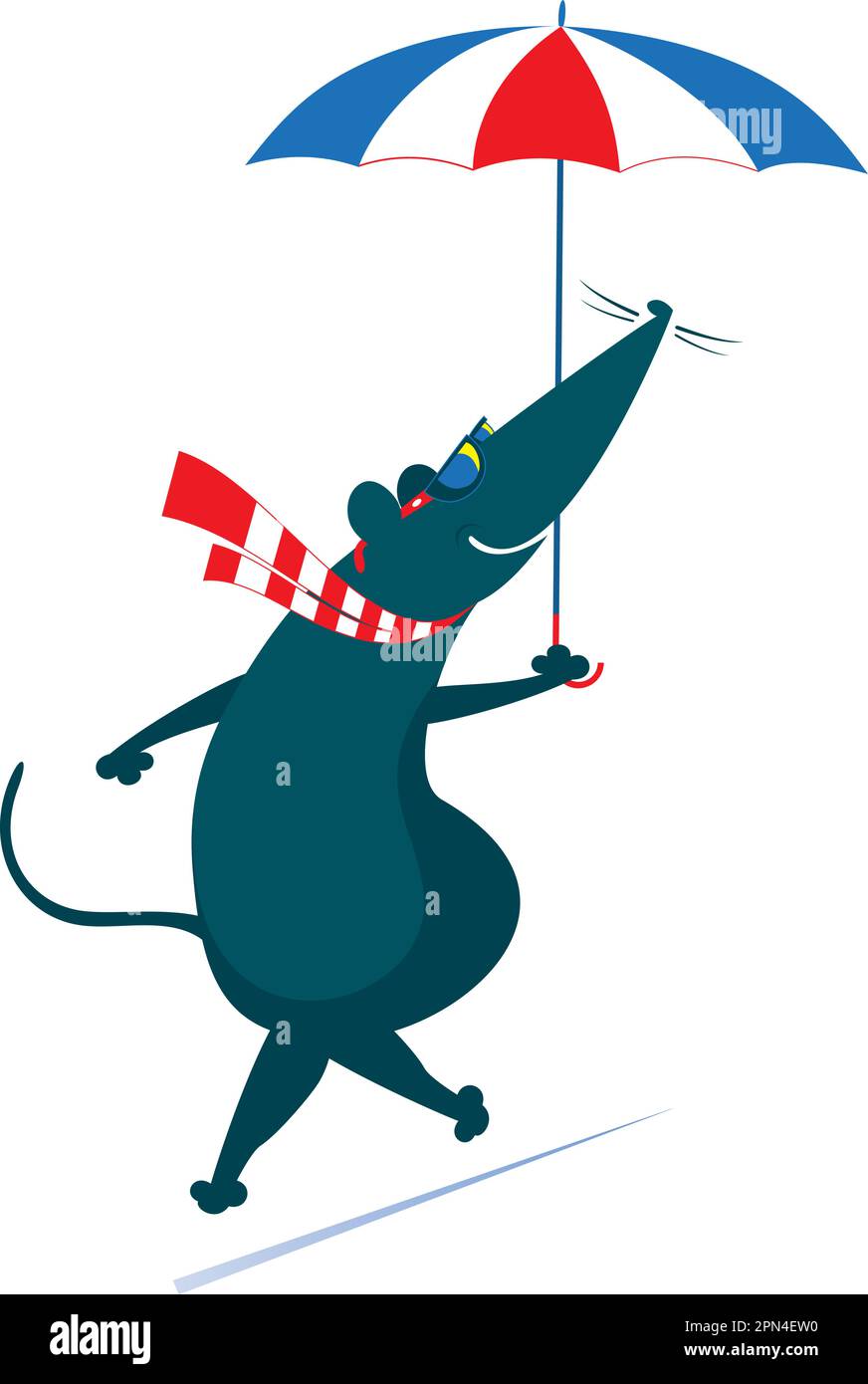 Fine day and rat or mouse with umbrella illustration.. Cartoon rat or ...