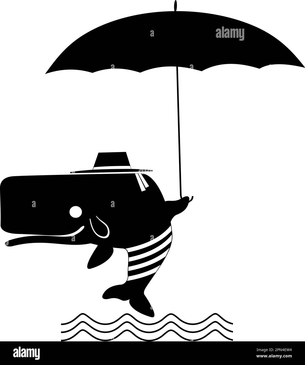 Funny whale in the hat with umbrella illustration. Funny whale in the ...