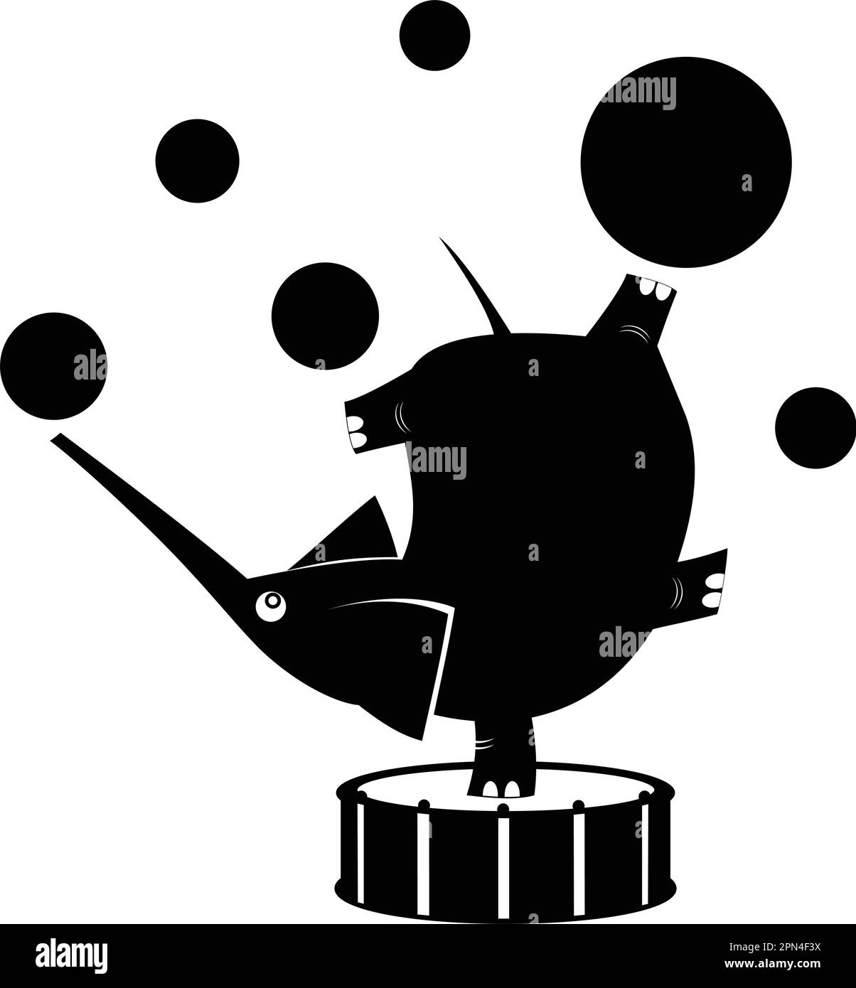 Cartoon elephant circus actor, juggler, acrobat, silhouette isolated ...