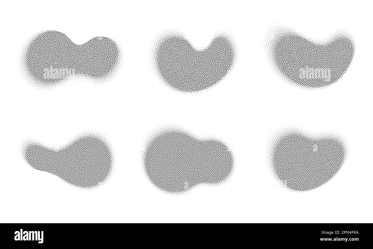 Abstract halftone shapes with fluid gradient dots. Liquid stipple ...