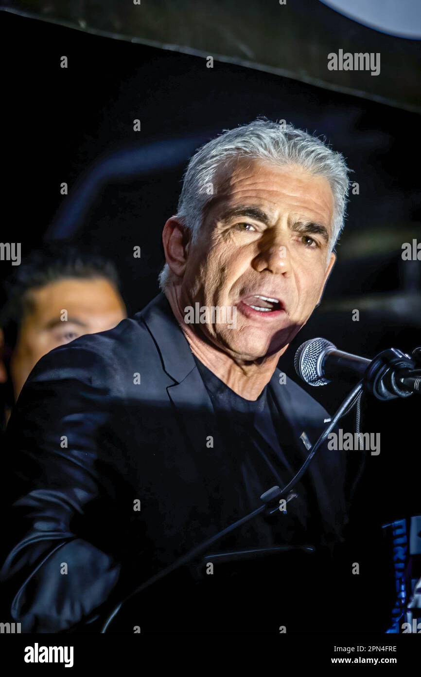 Netanya, Israel. 15th Apr, 2023. Israeli opposition leader and former ...