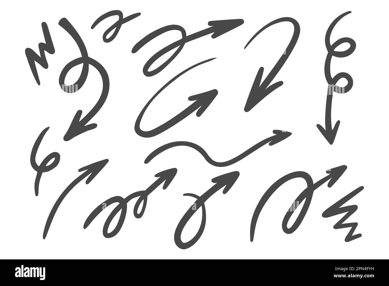 Doodle arrows set. Hand drown lines and curve scribbles. Vector scetch ...