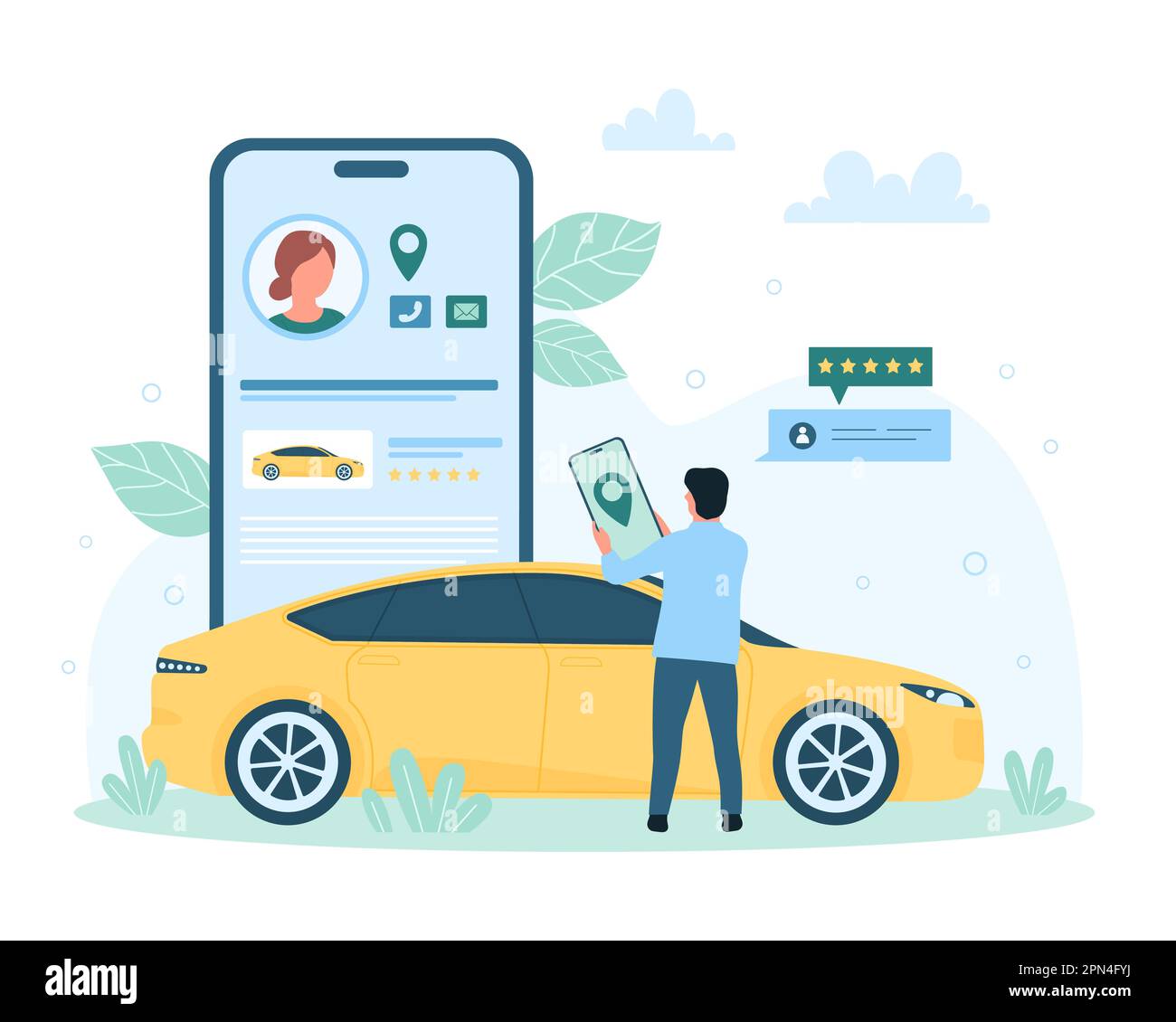 Rent car, service in mobile application vector illustration. Cartoon ...