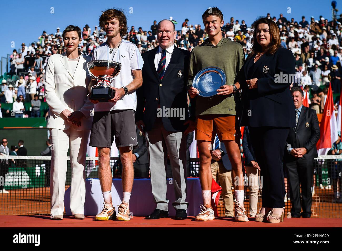 Princess Charlene of Monaco, Andrey RUBLEV of Russia with his trophy ...