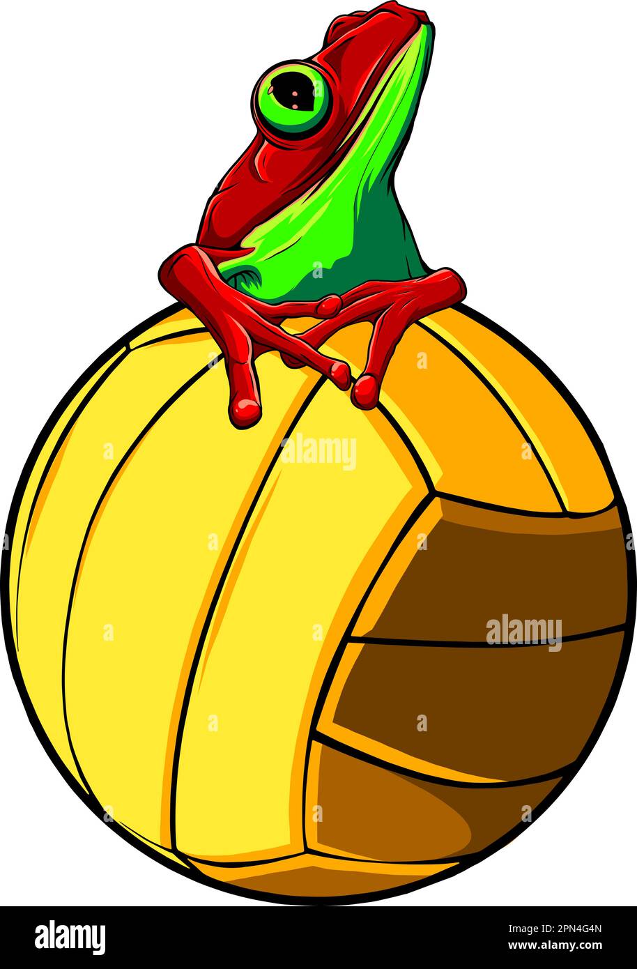 Vector illustration of frog sitting on ball isolated on white ...