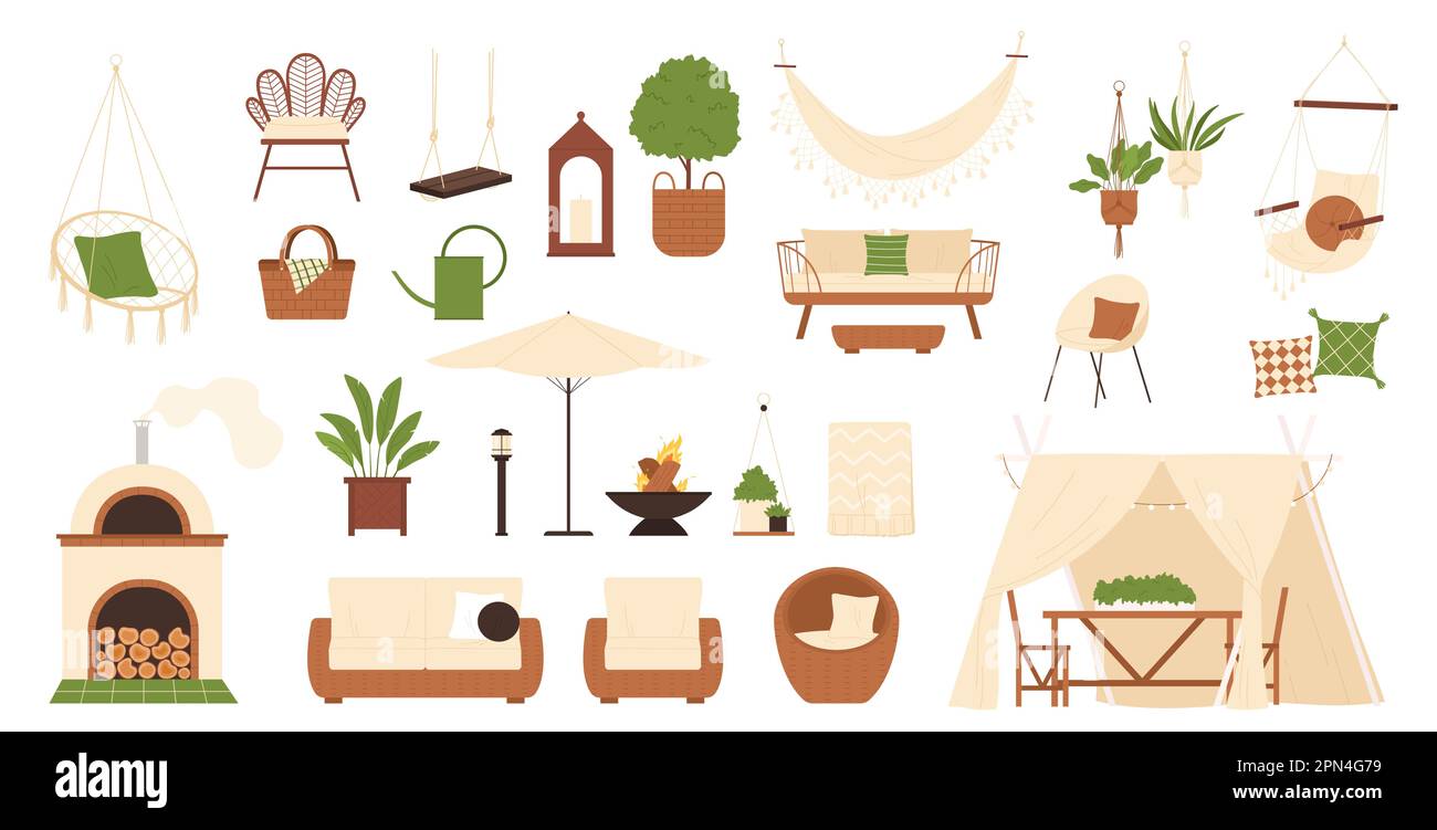 Garden furniture set vector illustration. Cartoon isolated outdoor ...