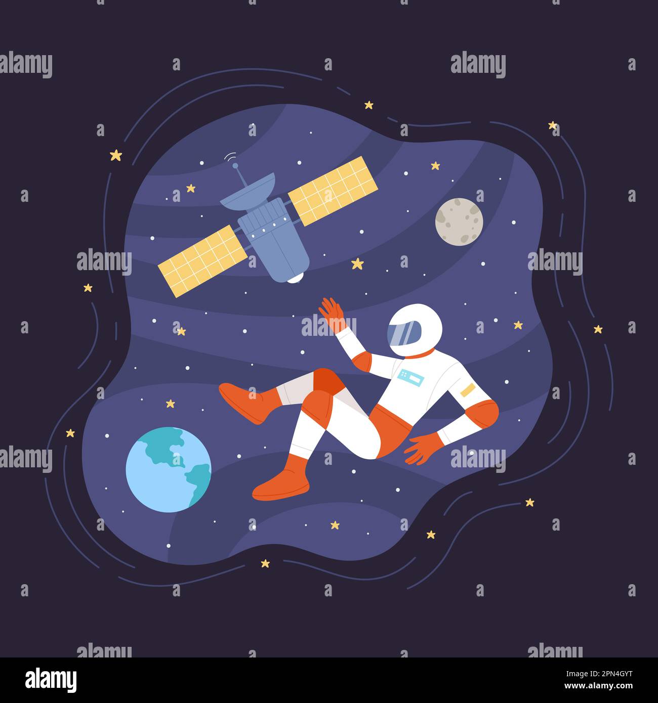 Astronauts floating in space vector illustration. Cartoon lost spaceman ...