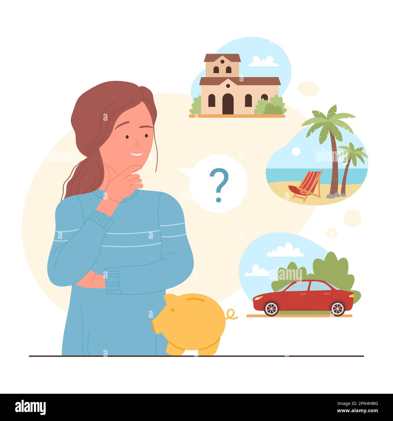 Investment choice vector illustration. Cartoon lucky rich woman with ...