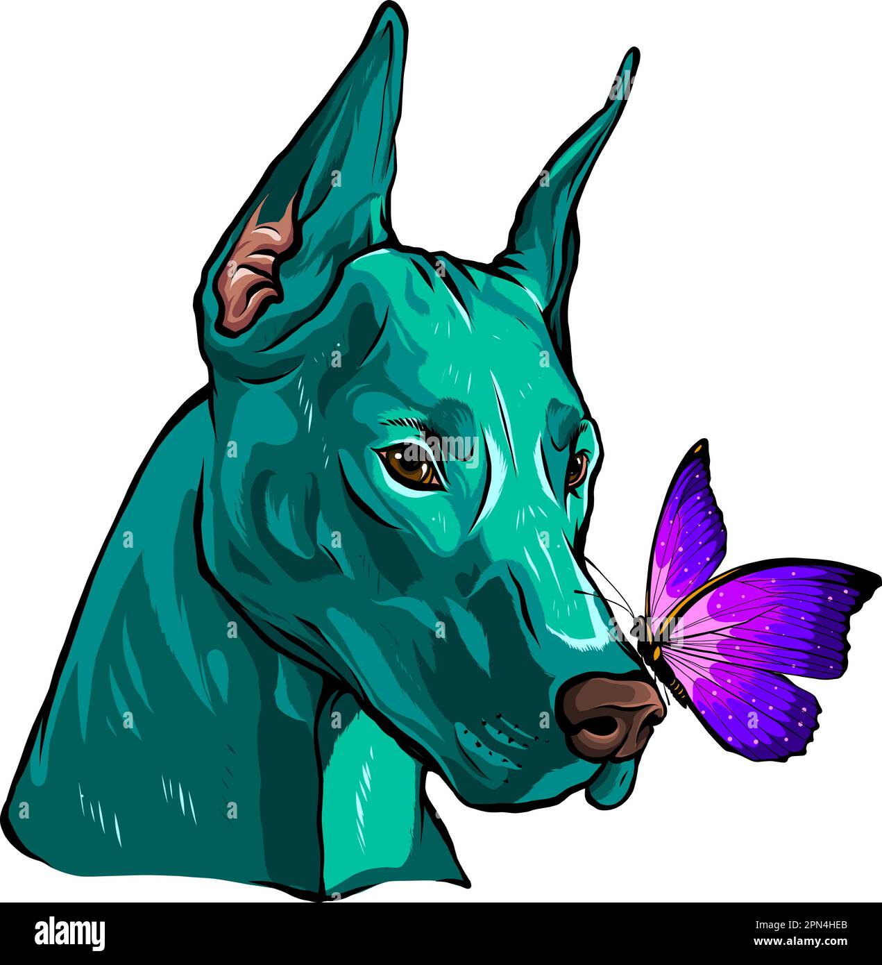 dog with butterflies. Colorful vector illustration on white background ...