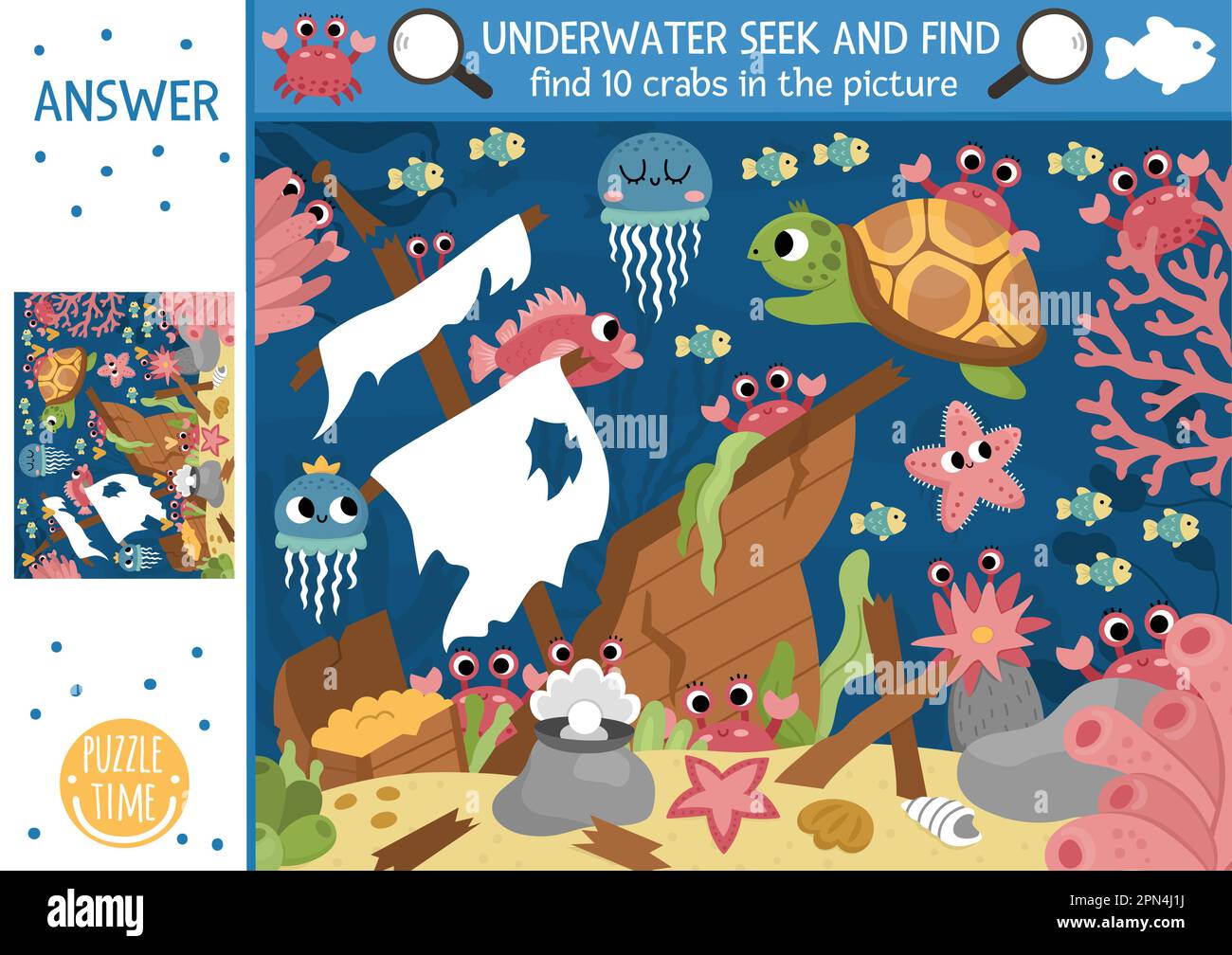 Vector under the sea searching game with sea landscape, wrecked ship ...