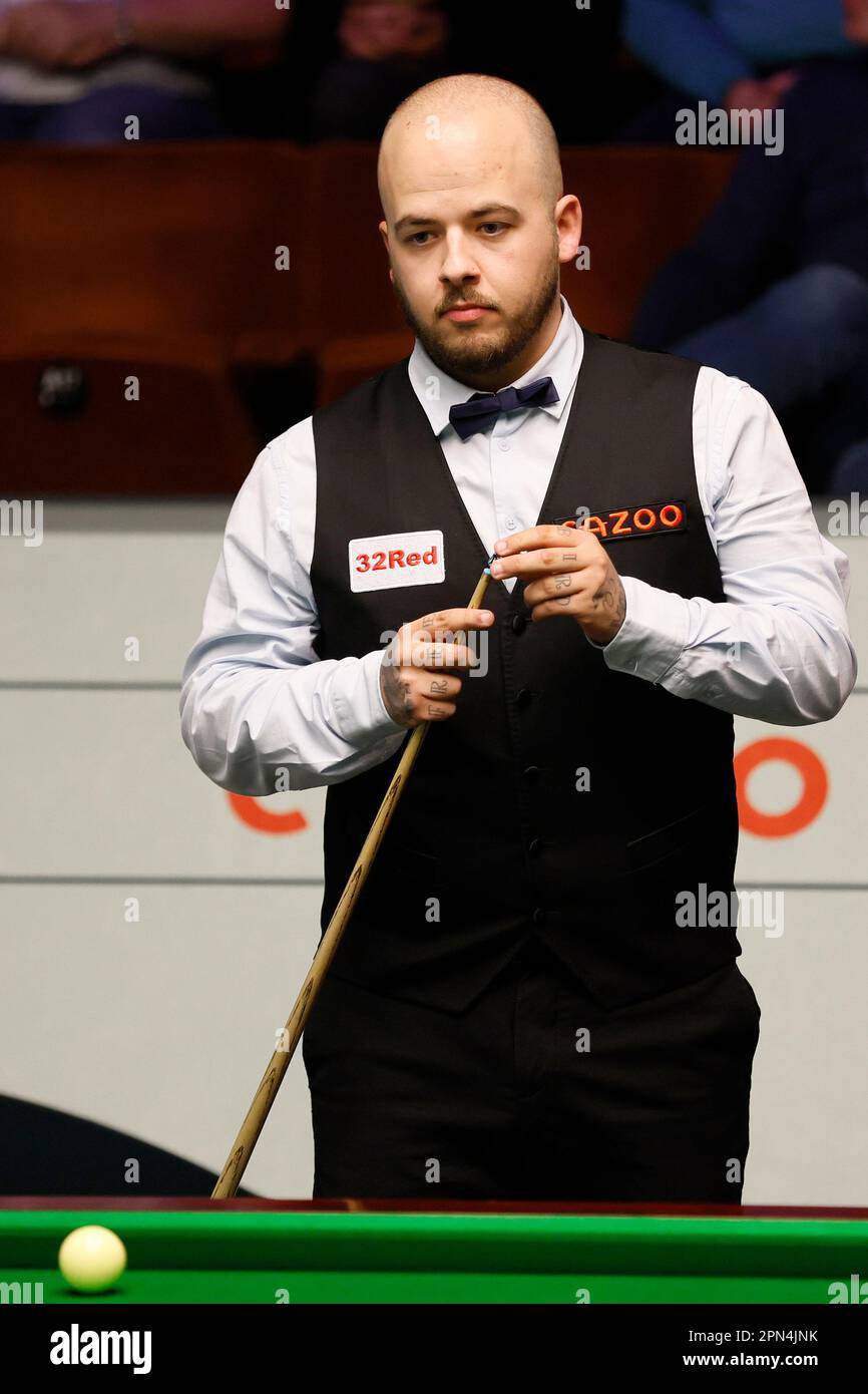 Luca Brecel during day two of the Cazoo World Snooker Championship at ...