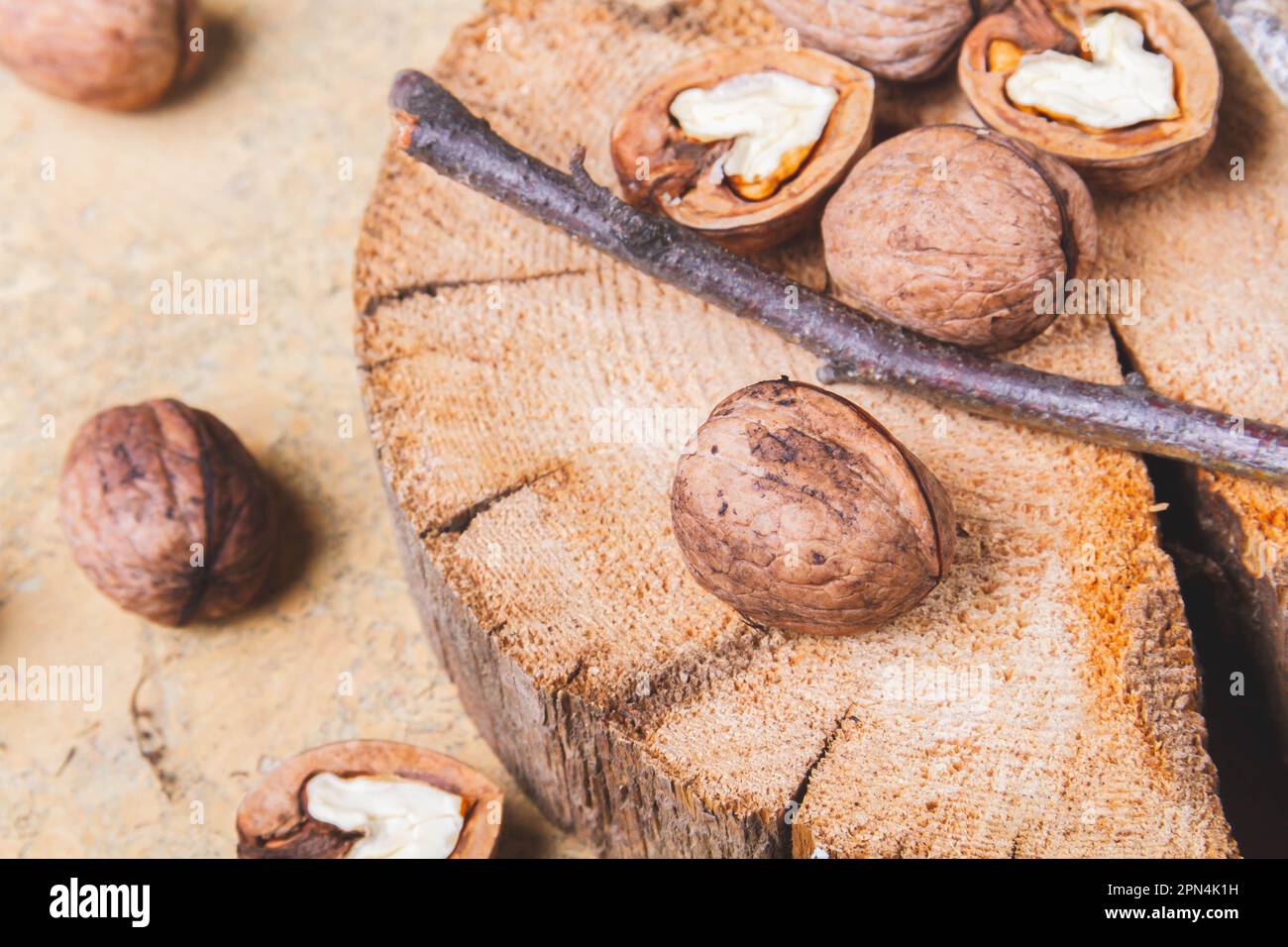 Walnut. Half walnut on natural background. Inshell nuts. Copyspace ...