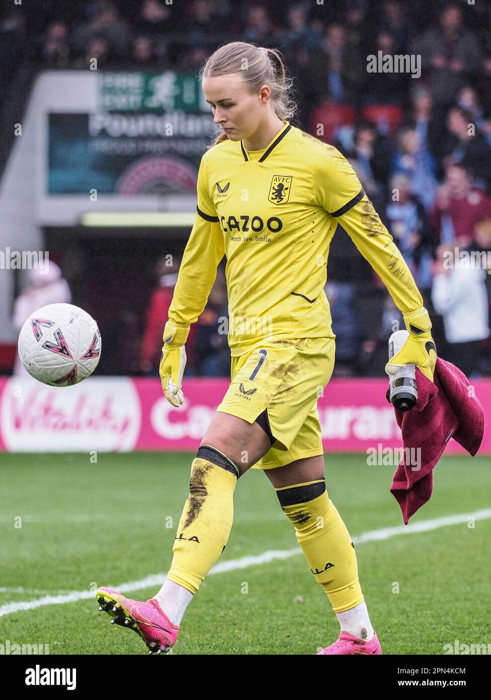Walsall, UK. 16th Apr, 2023. Goalkeeper Hannah Hampton (1 Aston Villa) in action during the ...