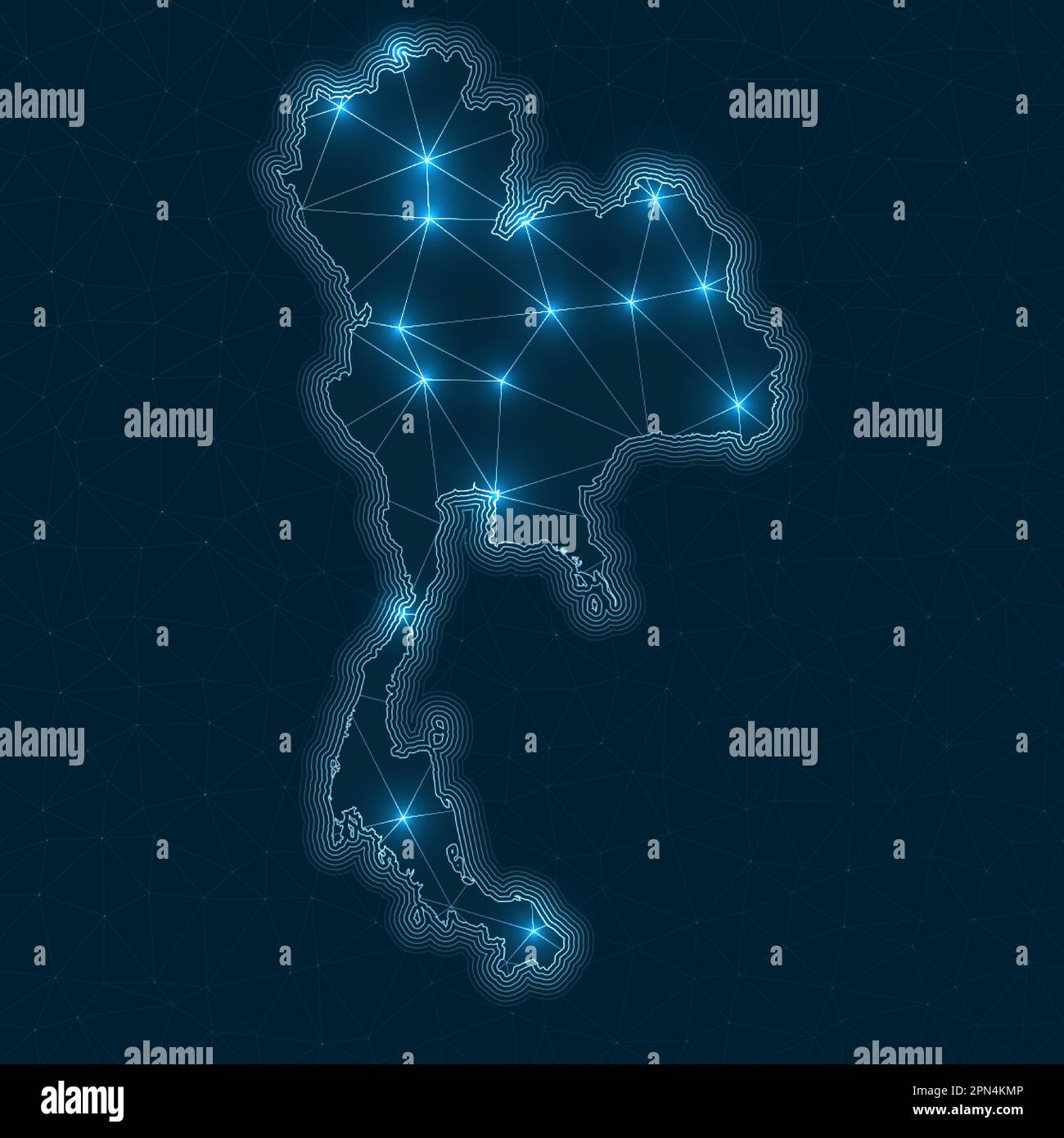 Thailand network map. Abstract geometric map of the country. Digital connections and ...