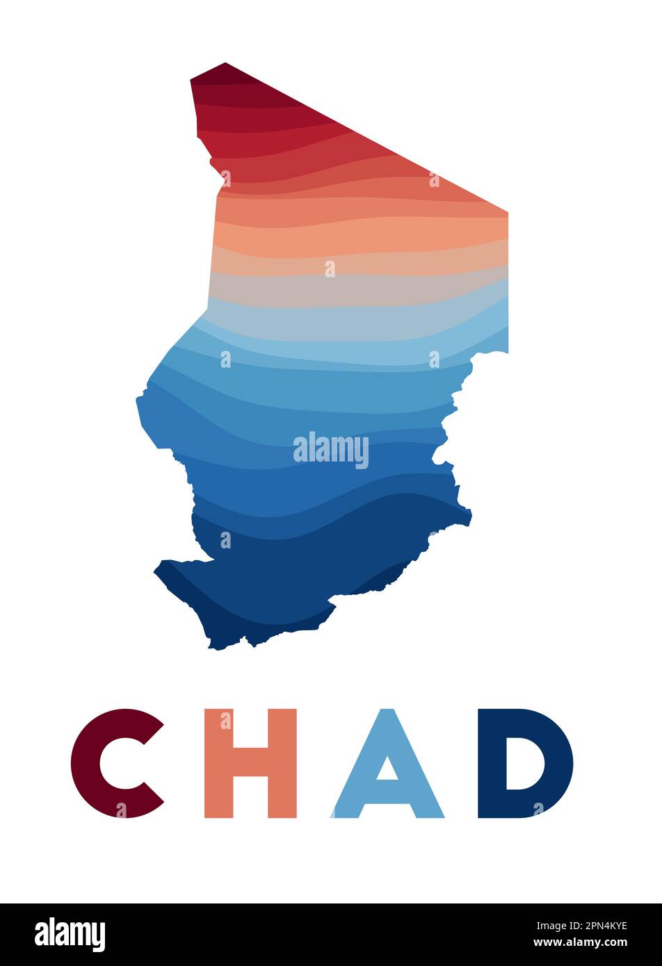 Chad map. Map of the country with beautiful geometric waves in red and ...
