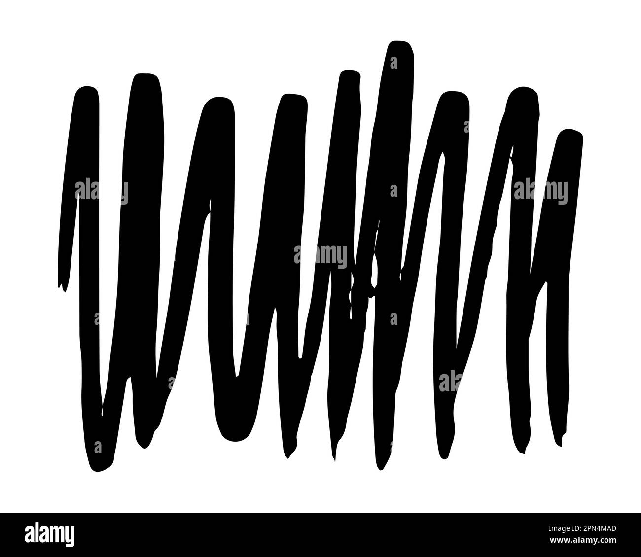 Wavy brush stroke hand painted with black ink, isolated on white ...