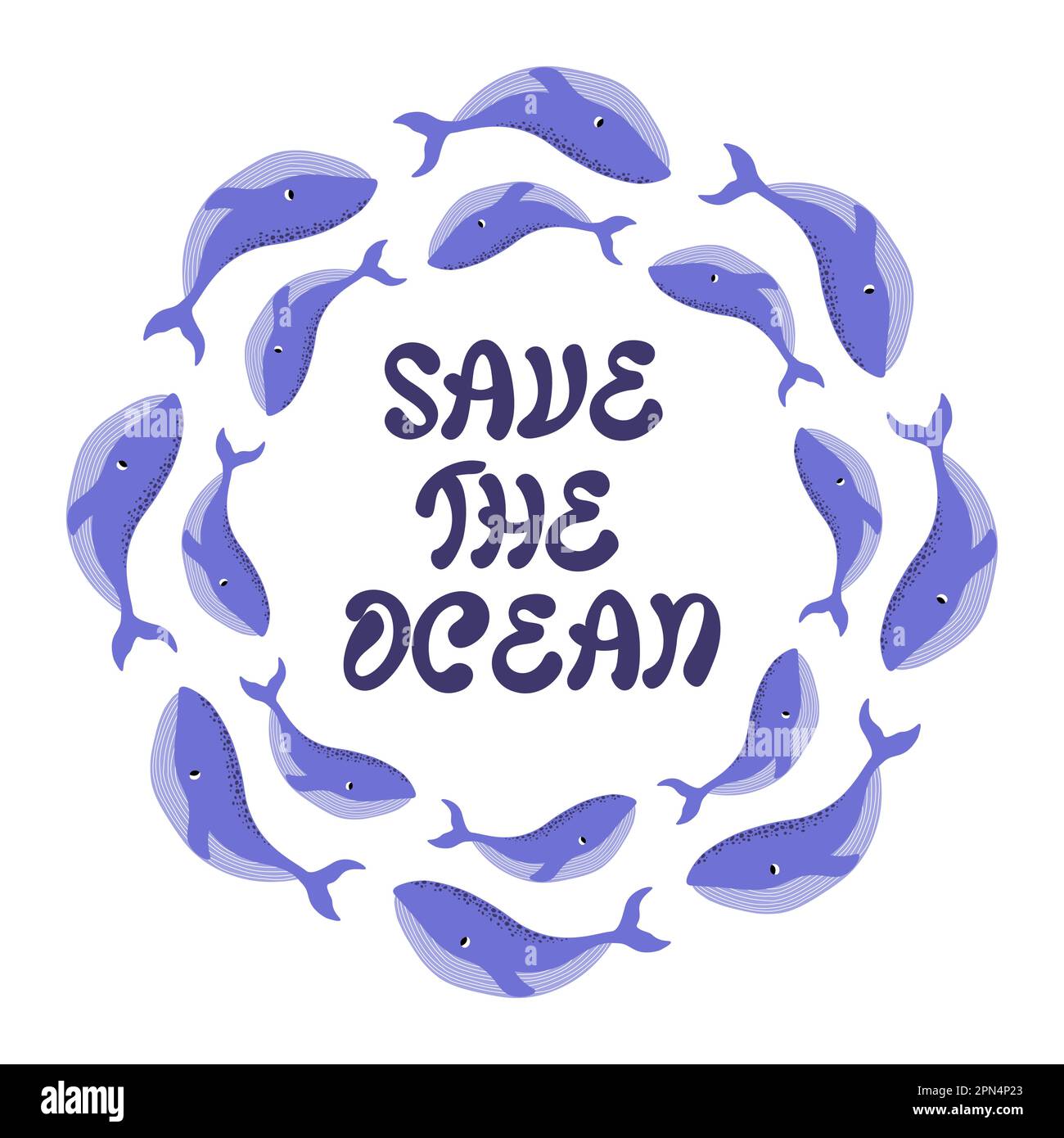 Vector ocean illustration with whale. Save the Ocean - modern lettering ...