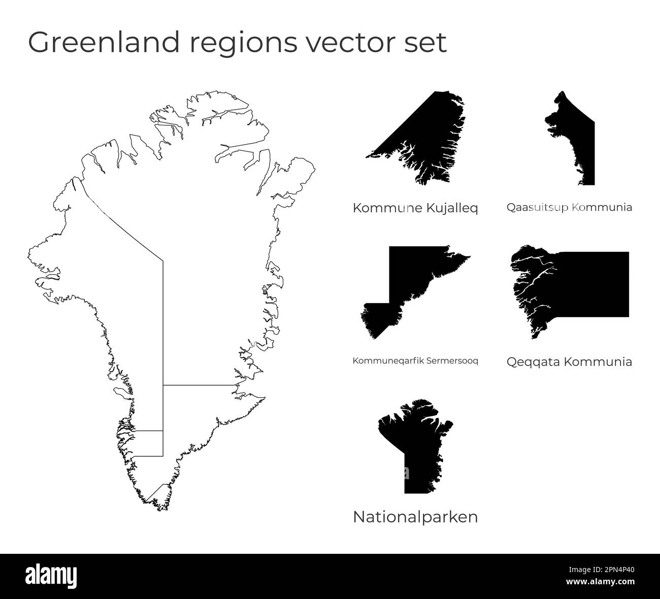 Greenland map with shapes of regions. Blank vector map of the country ...