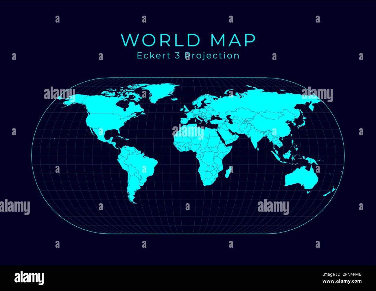 Map of the World. Eckert III projection. Futuristic infographic world ...