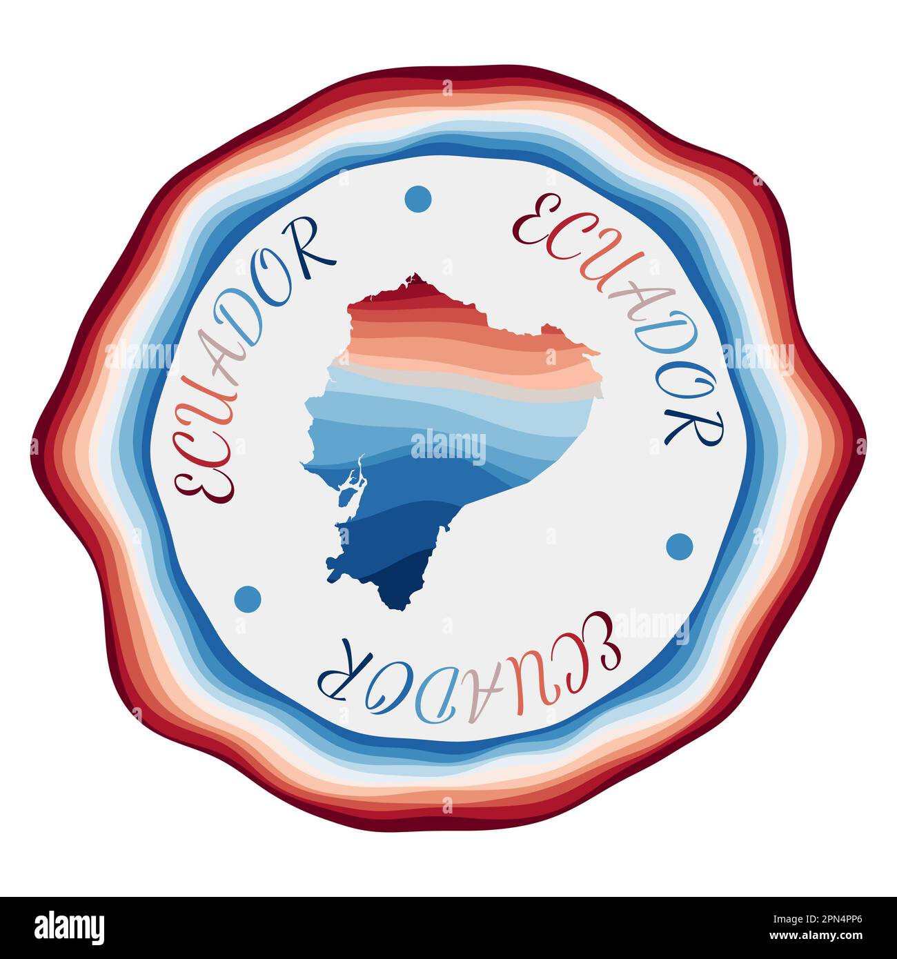 Ecuador badge. Map of the country with beautiful geometric waves and ...