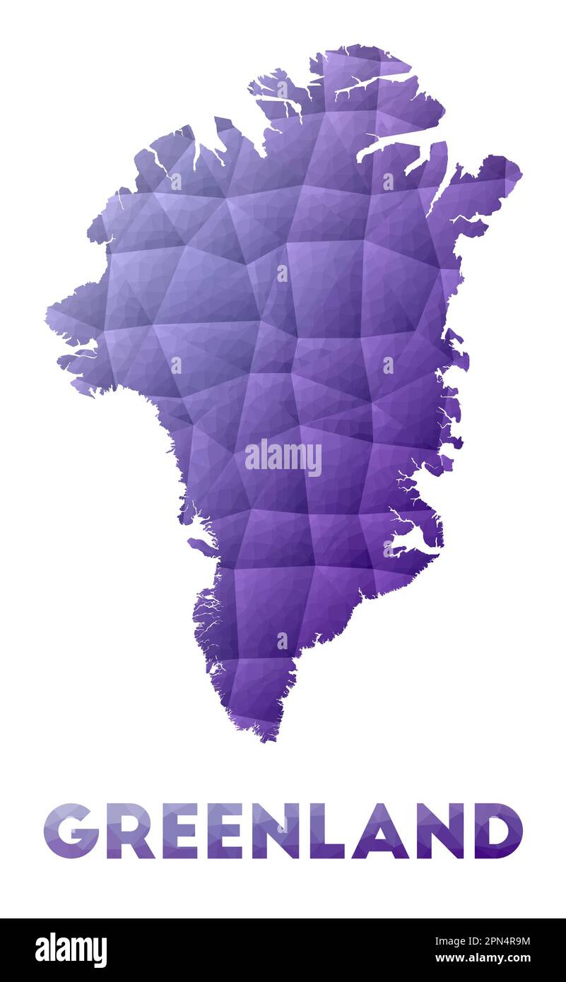 Map of Greenland. Low poly illustration of the country. Purple geometric design. Polygonal ...
