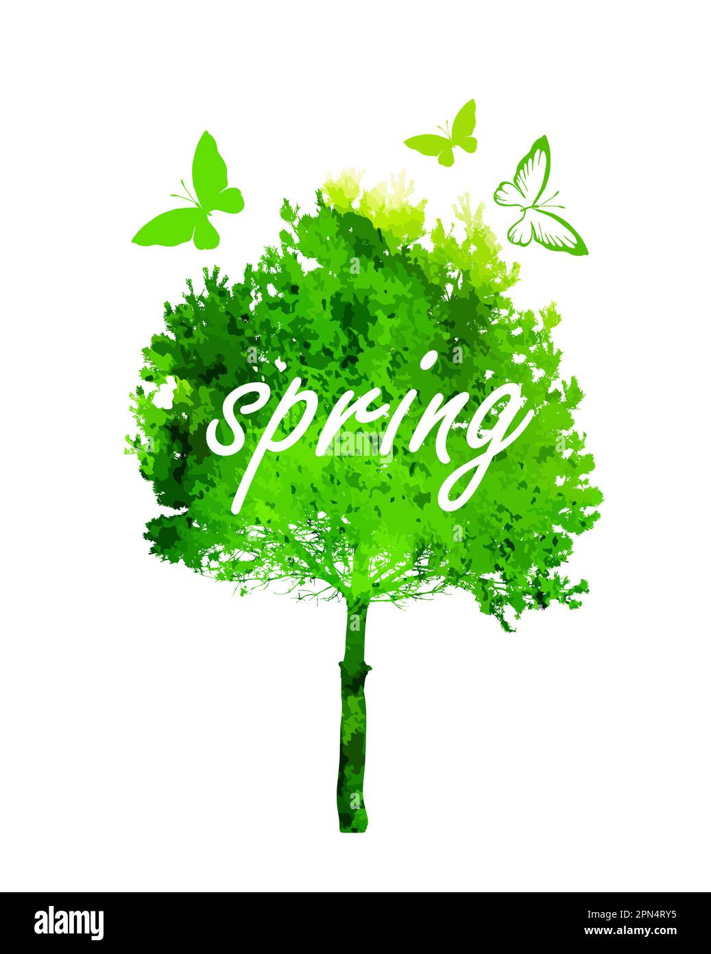 Spring. Green tree watercolor. Vector illustration Stock Vector Image ...