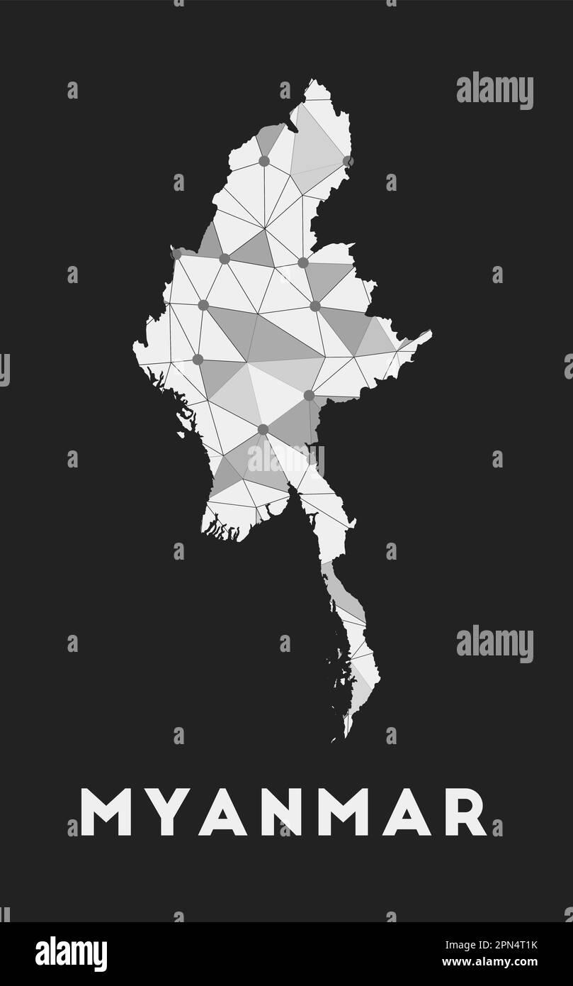 Myanmar - communication network map of country. Myanmar trendy ...
