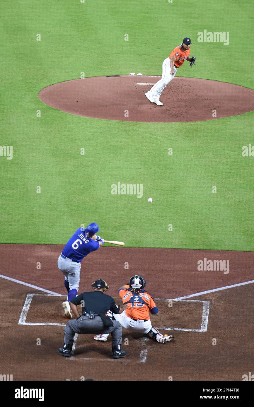 Texas Rangers third baseman Josh Jung (6) batting with Houston Astros ...