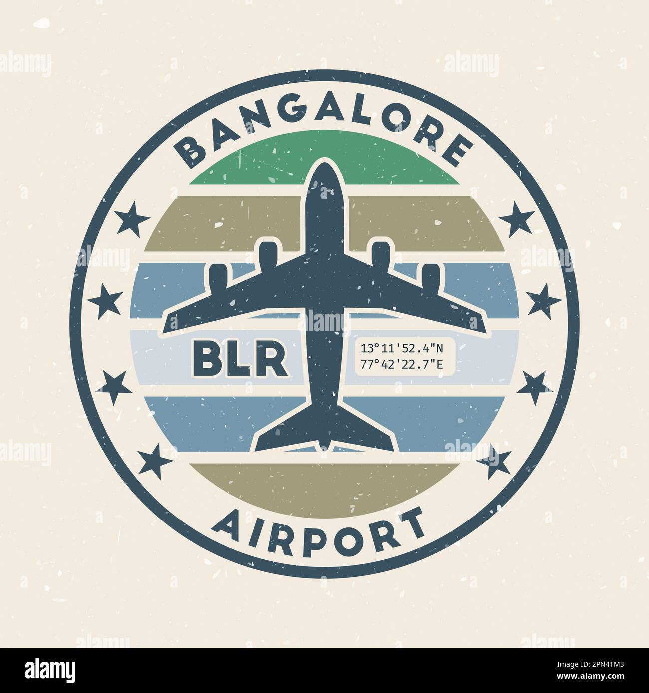 Bangalore airport insignia. Round badge with vintage stripes, airplane ...