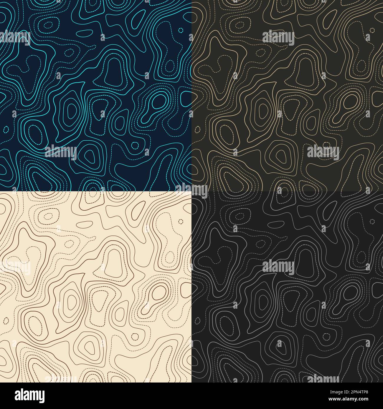Topography patterns. Seamless elevation map tiles. Appealing isoline ...