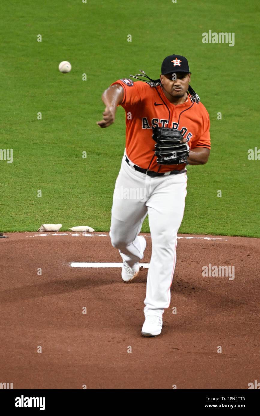 Houston Astros starting pitcher Luis Garcia (77) during the MLB game ...