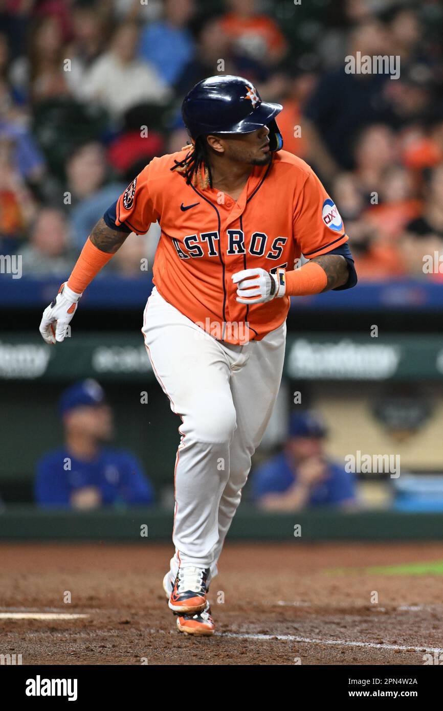 Houston Astros catcher Martin Maldonado (15) hits a solo home run to ...