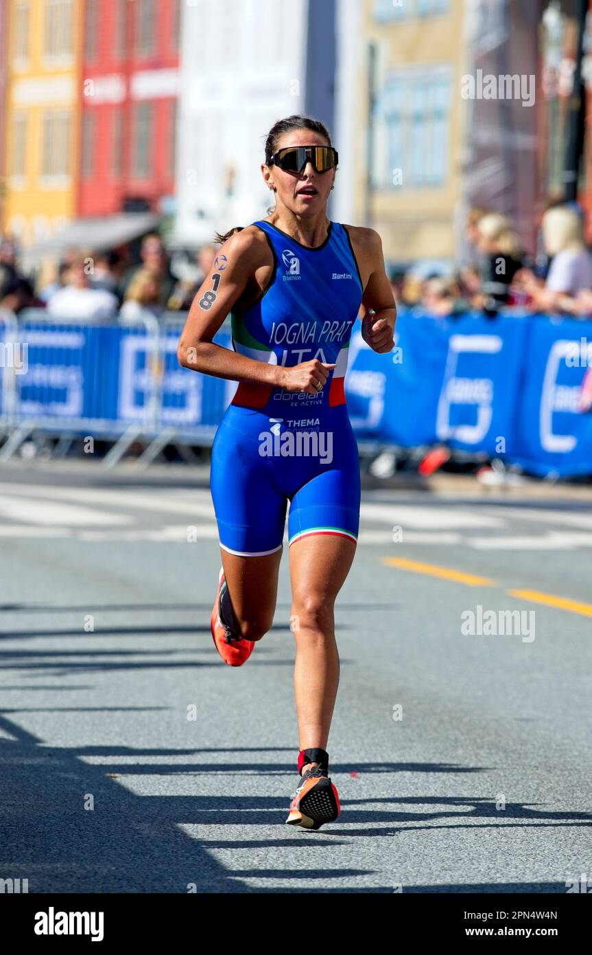 Luisa Iogna-Prat of Italy on the run leg of the WTC Triathlon i Bergen ...