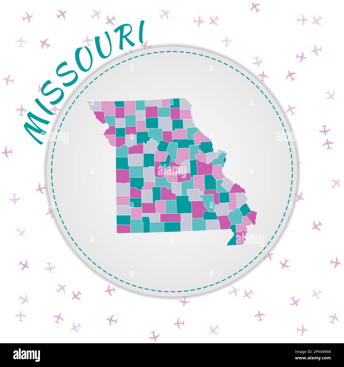 Missouri map design. Map of the US state with regions in emerald ...