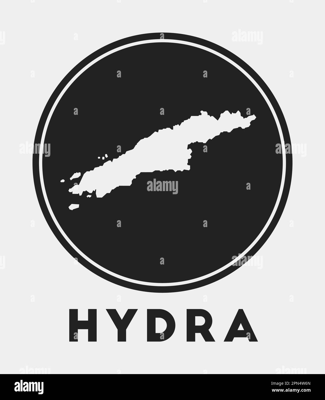 Hydra icon. Round logo with island map and title. Stylish Hydra badge ...