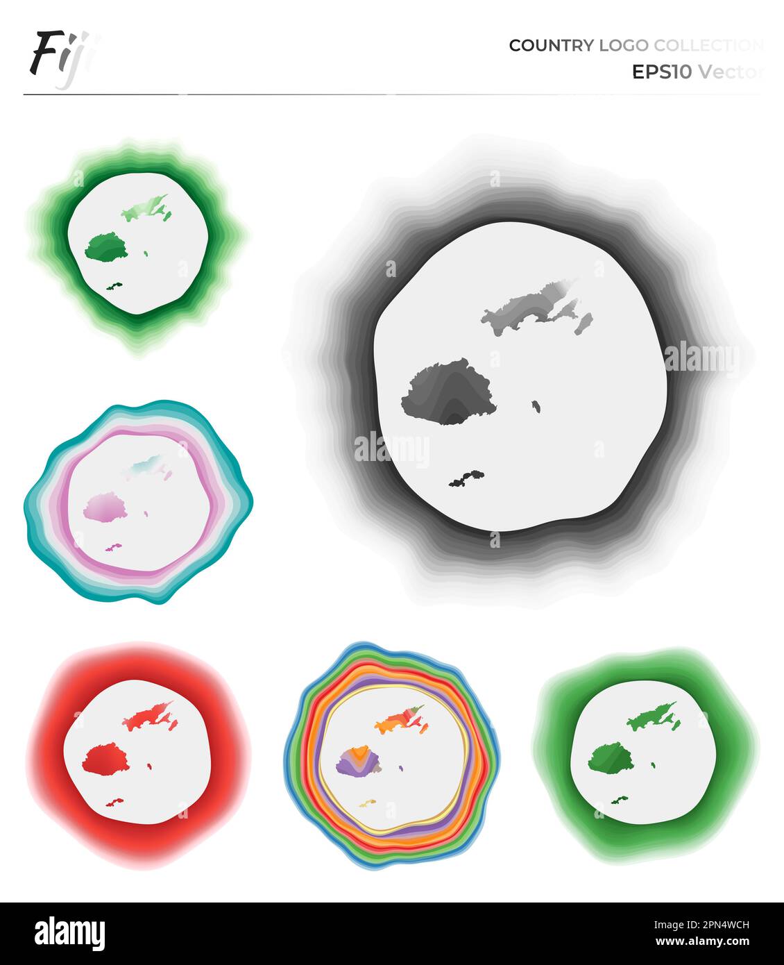 Fiji logo collection. Colorful badge of the country. Layers around Fiji ...