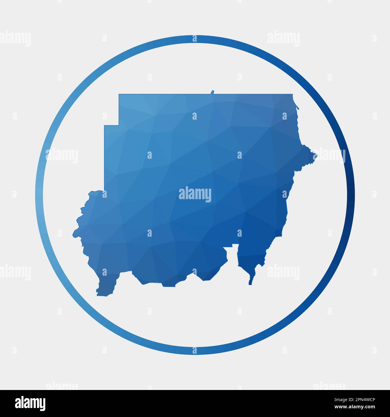 Sudan icon. Polygonal map of the country in gradient ring. Round low ...