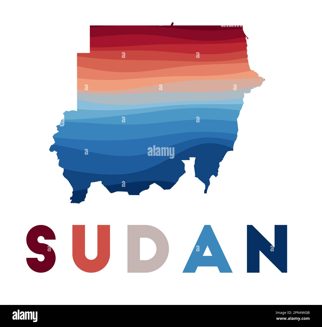 Sudan map. Map of the country with beautiful geometric waves in red and ...