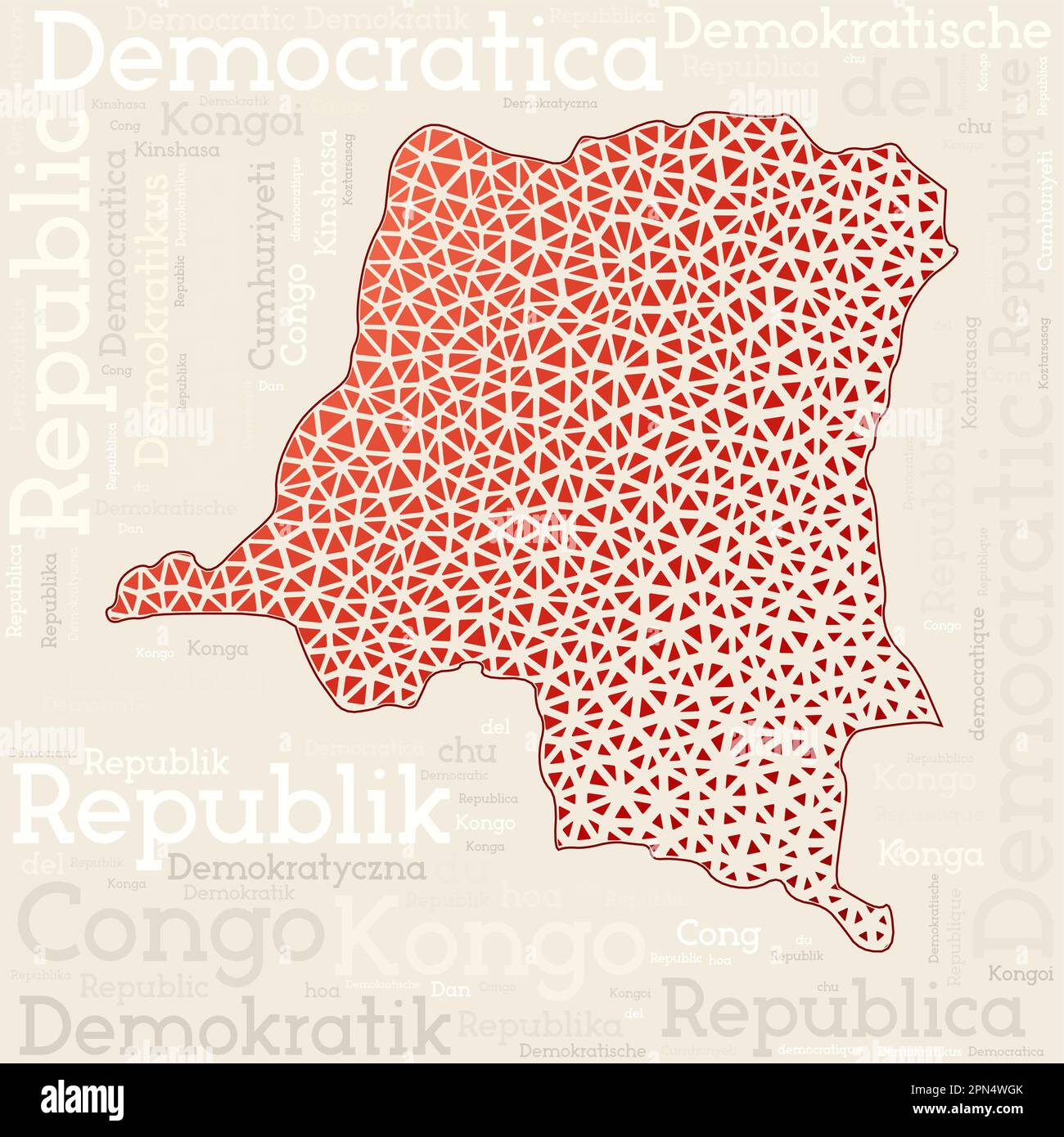 DR CONGO map design. Country names in different languages and map shape ...